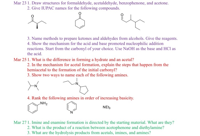 Solved Mar 23 1. Draw structures for formaldehyde, | Chegg.com