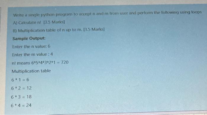 Solved Write a single python program to accept n and m from | Chegg.com