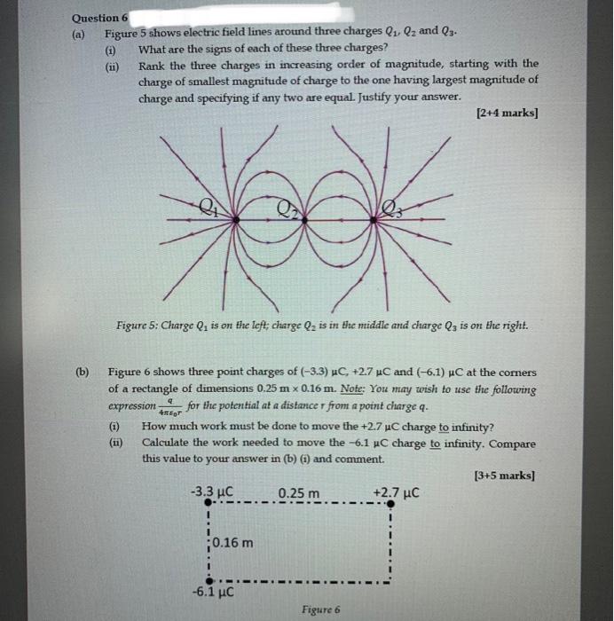 Solved Question 6 (a) Figure 5 shows electric field lines | Chegg.com