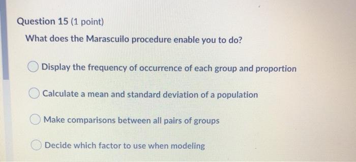 Solved Question 15 (1 point) What does the Marascuilo | Chegg.com