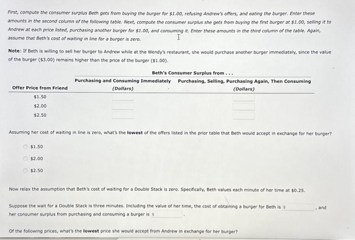 Solved First, compute the consumer surplus Beth gets from | Chegg.com