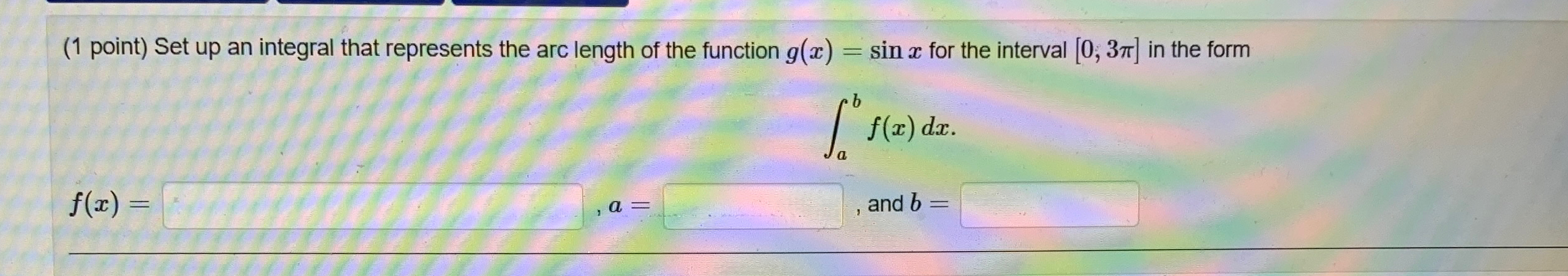 Solved (1 point) Set up an integral that represents the | Chegg.com Solved (1 point) Set up an integral that represents the | Chegg.com