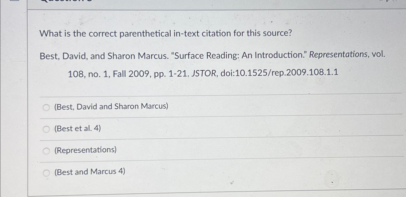 Solved What is the correct parenthetical in-text citation | Chegg.com