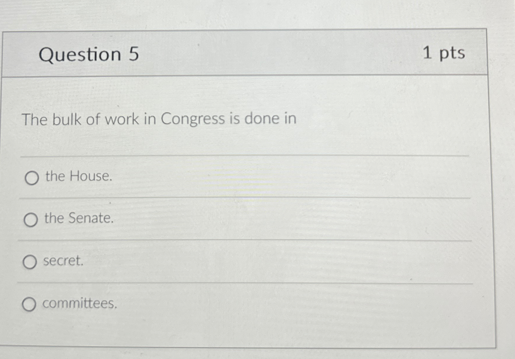 Solved Question 51 ﻿ptsThe bulk of work in Congress is done | Chegg.com