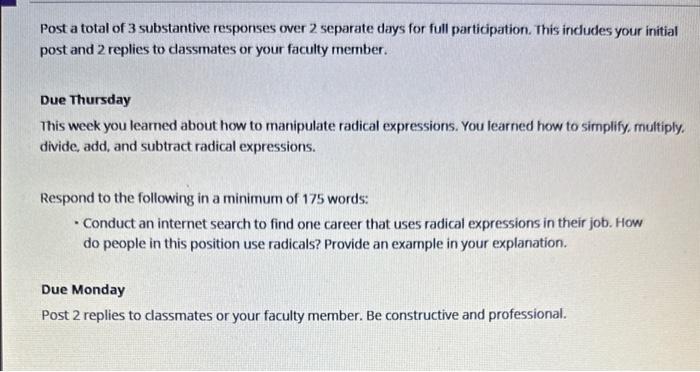 Solved Post a total of 3 substantive responses over 2 | Chegg.com