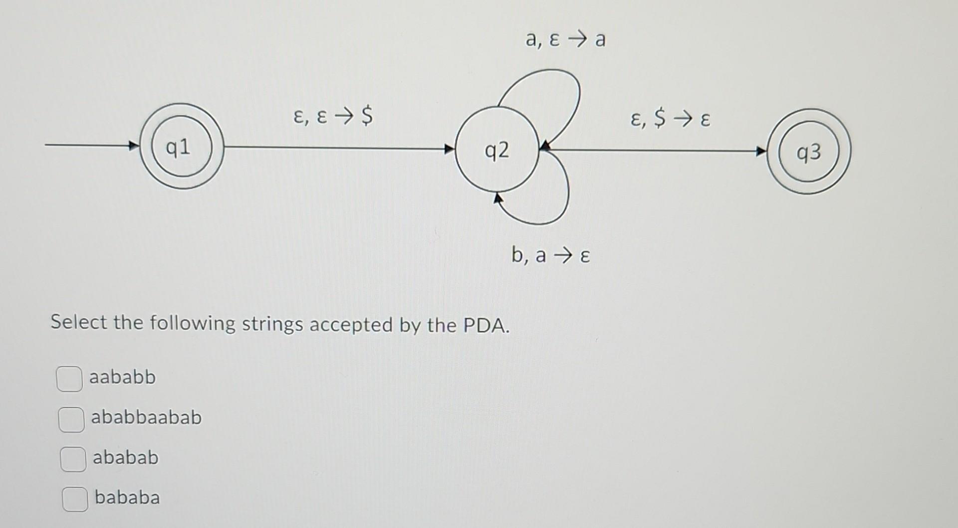 Solved Select the following strings accepted by the PDA. | Chegg.com