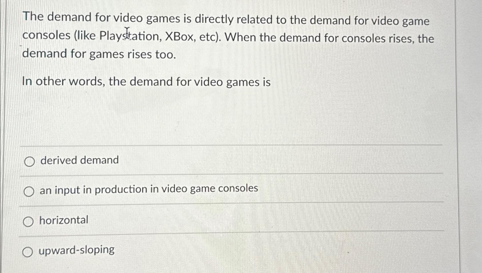 Solved The demand for video games is directly related to the | Chegg.com