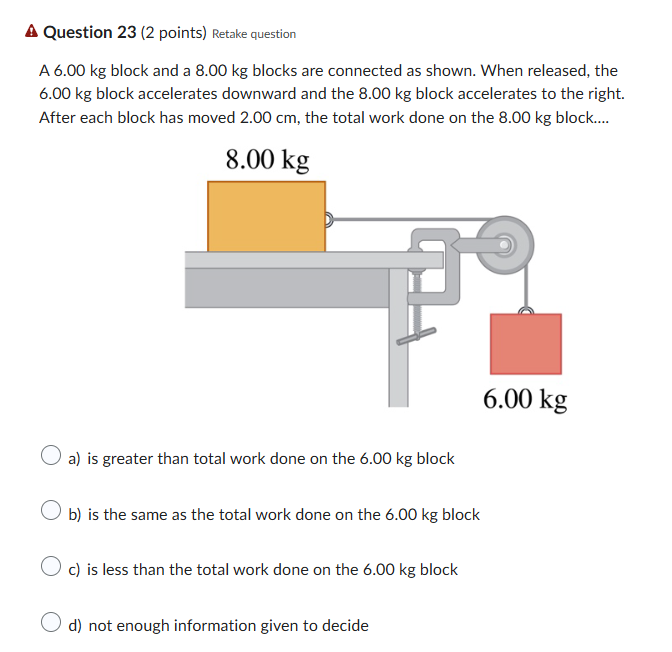 Solved A Question 23 (2 ﻿points) ﻿Retake questionA 6.00kg | Chegg.com
