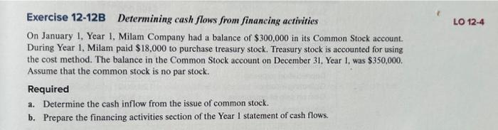 Solved Exercise 12-12B Determining cash flows from financing | Chegg.com