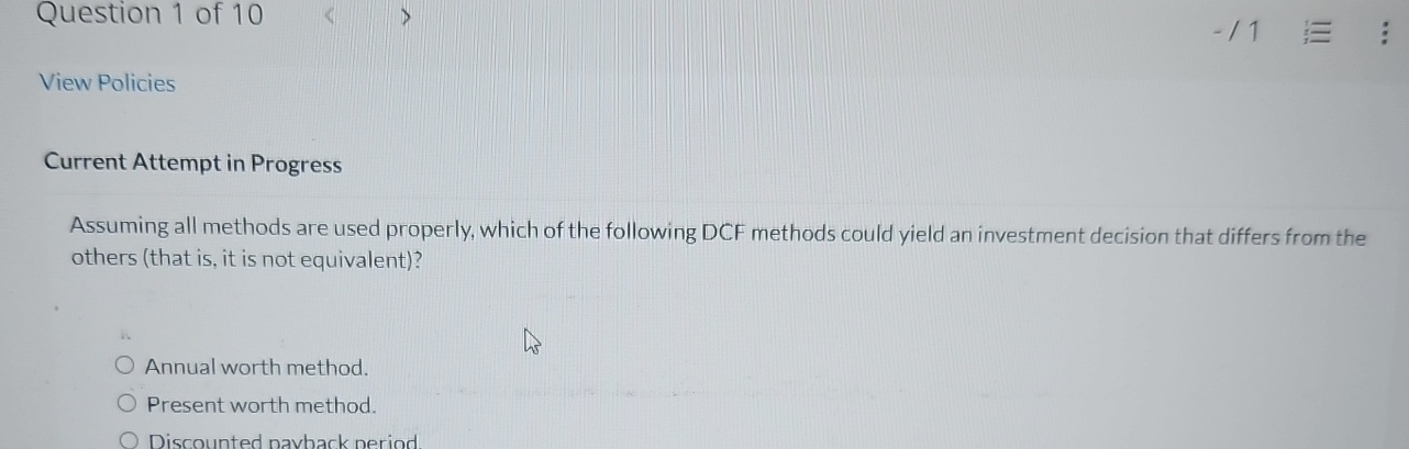 Solved Question 1 ﻿of 10View PoliciesCurrent Attempt in | Chegg.com