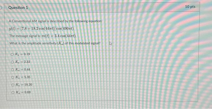 Solved A Conventional AM signal is described by the | Chegg.com