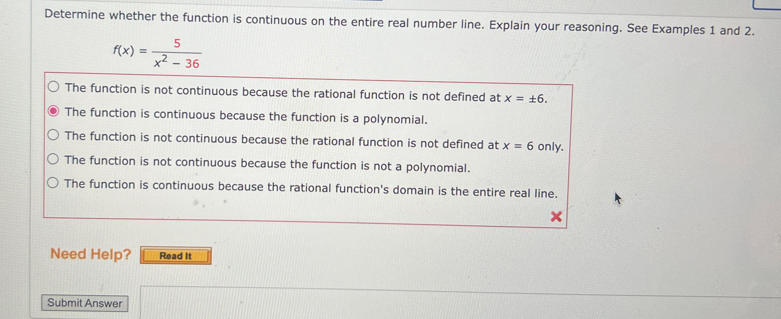 Solved Determine whether the function is continuous on the | Chegg.com