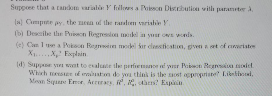 Solved Suppose that a random variable y follows a Poisson | Chegg.com
