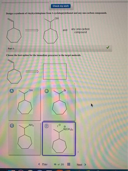 Solved Check my work Design a synthesis of vinyleycloheptane | Chegg.com