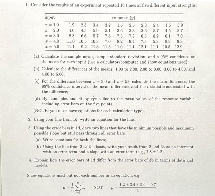 Solved Consider the results of an experiment repeated 10 | Chegg.com