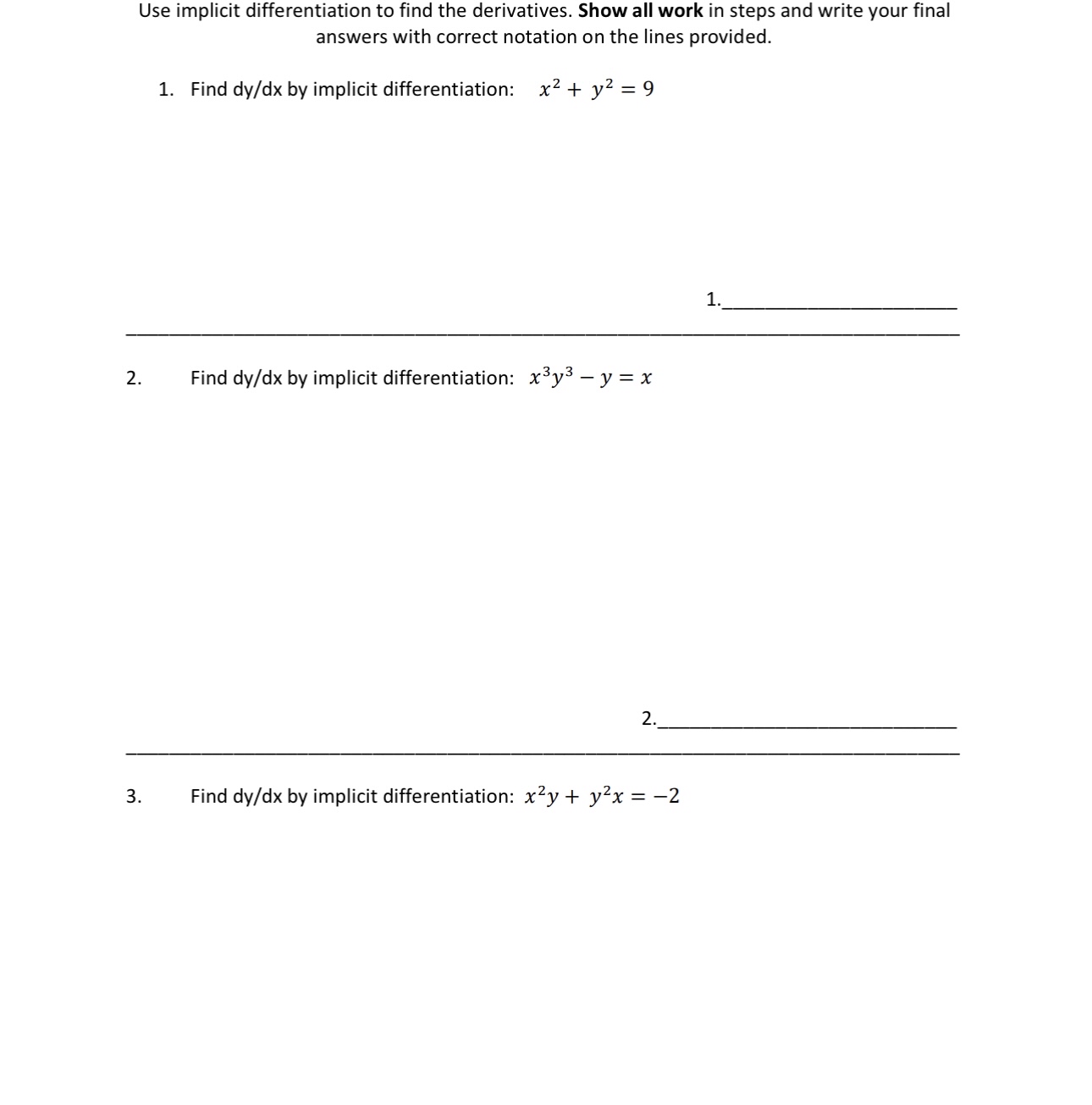 Solved Use implicit differentiation to find the derivatives. | Chegg.com