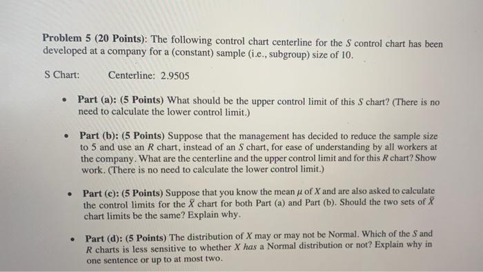 Problem 5 (20 Points): The following control chart | Chegg.com