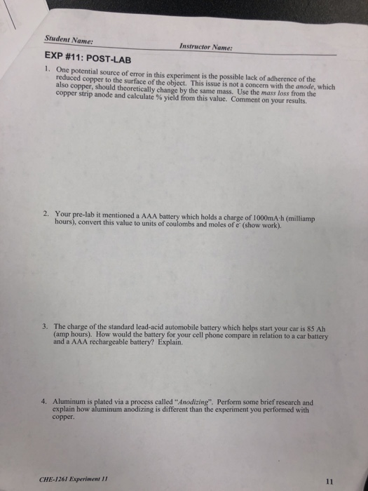 Solved Instructor Name: Student Name: DATA (EXP #11): Part | Chegg.com