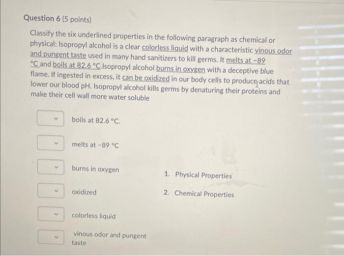 Solved Classify the six underlined properties in the | Chegg.com