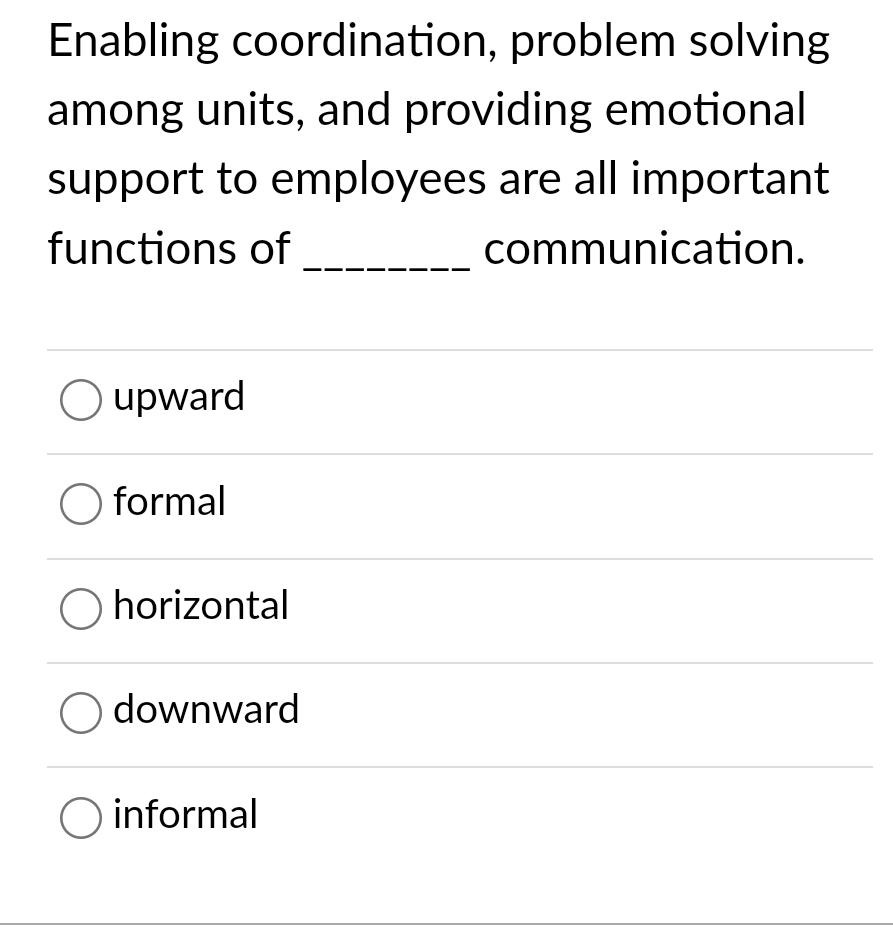 Solved Enabling coordination, problem solving among units, | Chegg.com