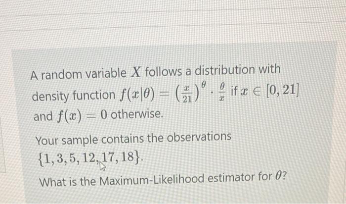 Solved A random variable X follows a distribution with | Chegg.com