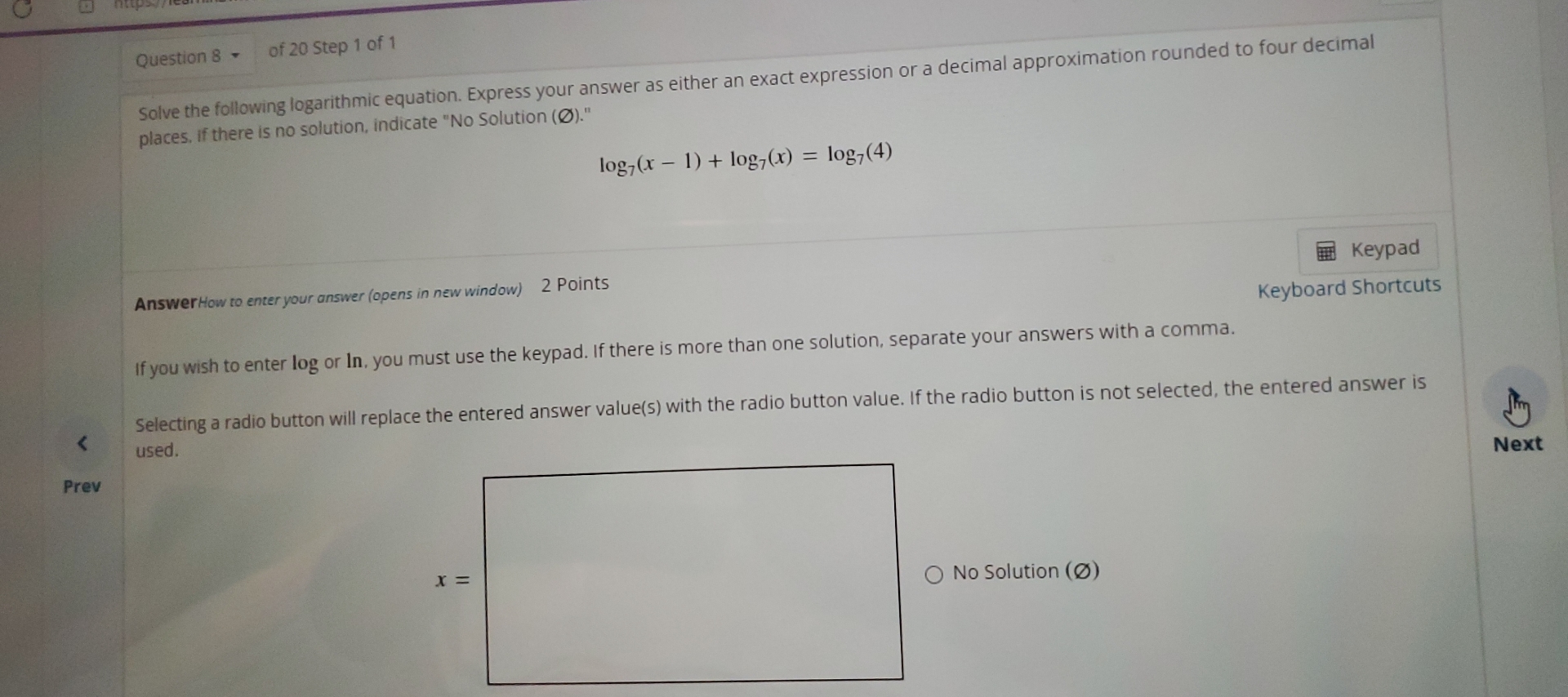 Solved Question 8 - ﻿of 20 ﻿Step 1 ﻿of 1Solve the following | Chegg.com