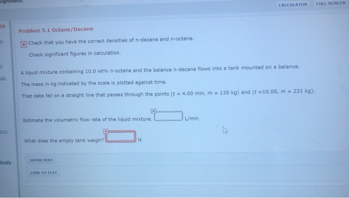 Solved CALCULATOR FULL SCREEN ES Problem 5.1 Octane/Decane | Chegg.com