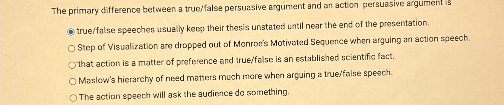 Solved The primary difference between a true/false | Chegg.com