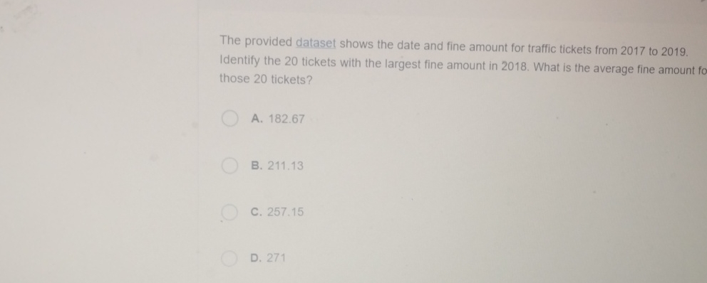 The provided dataset shows the date and fine amount | Chegg.com