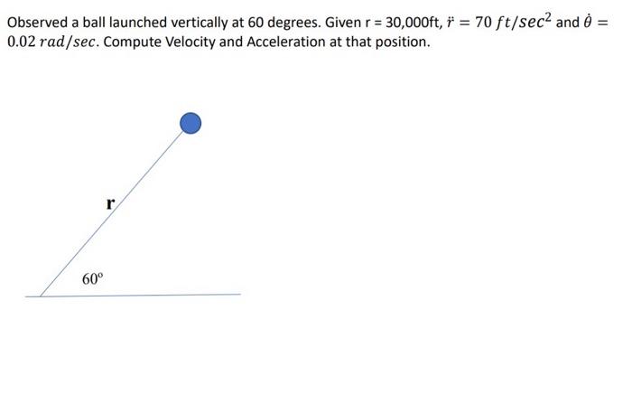 Solved Observed a ball launched vertically at 60 degrees. | Chegg.com