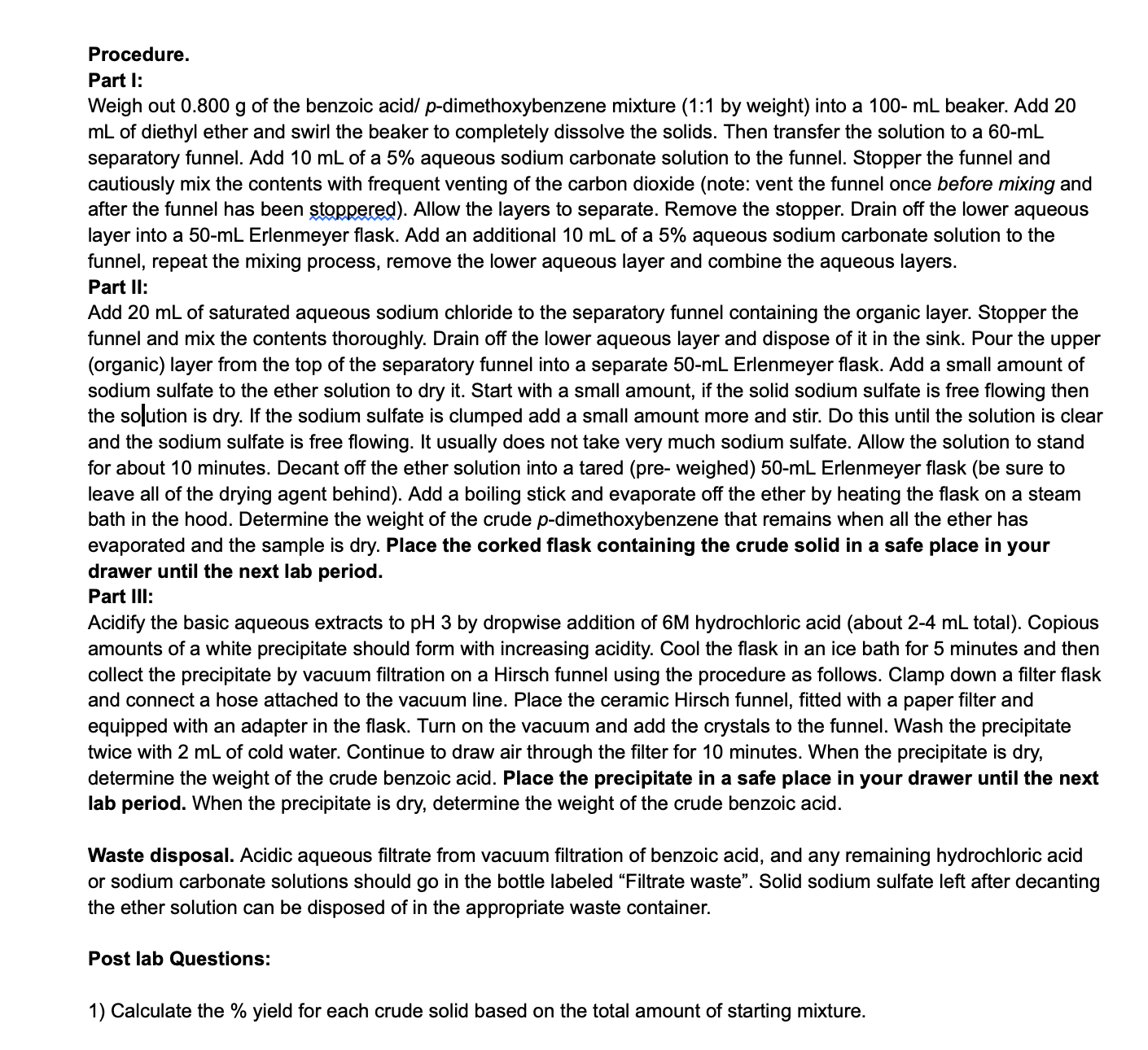 Solved Procedure.Part I:Weigh out 0.800g ﻿of the benzoic | Chegg.com