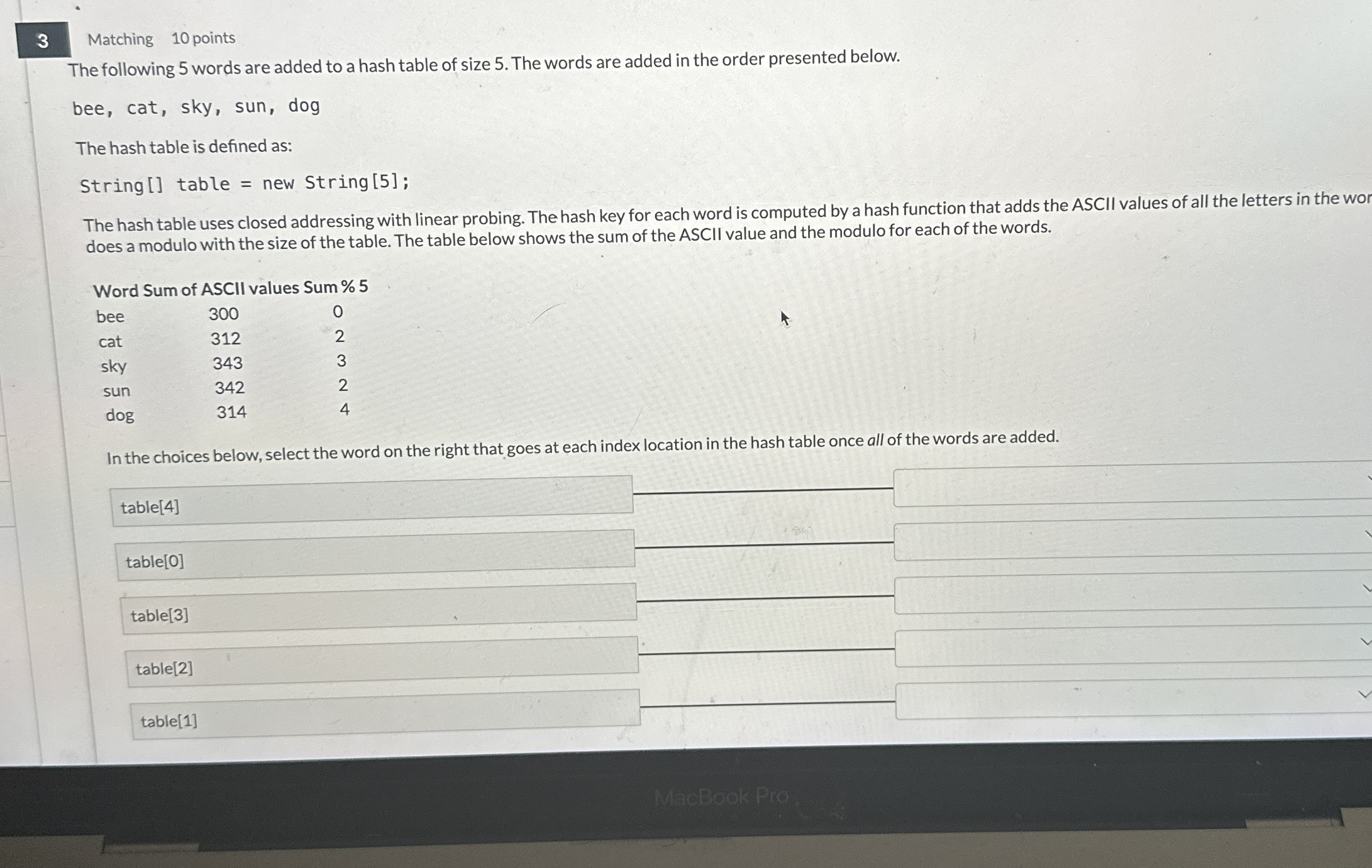 Solved 3Matching10 ﻿pointsThe following 5 ﻿words are added | Chegg.com