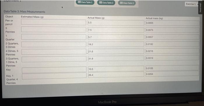 Solved Data Table 3: Mass Measurements | Chegg.com