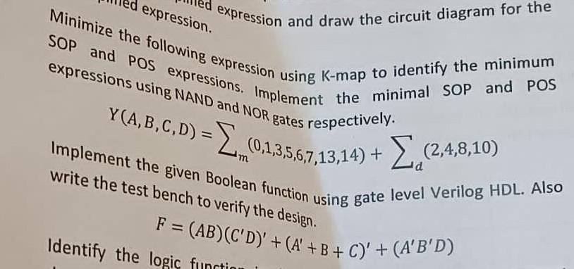 Solved expression and draw the circuit diagram for the SOP | Chegg.com