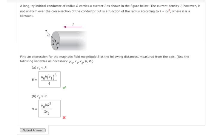 Solved A long, cylindrical conductor of radius R carries a | Chegg.com