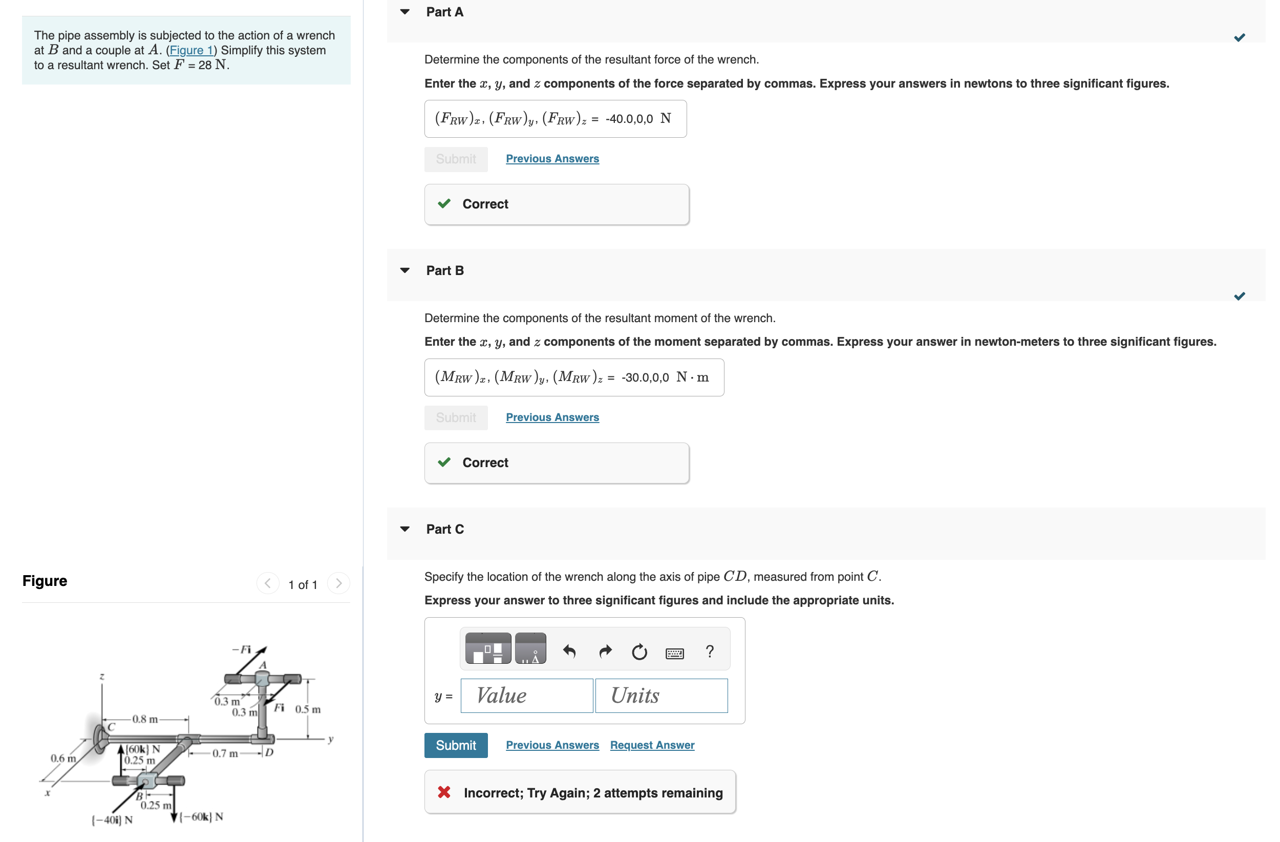 Solved Part C Please.Specify the location of the wrench | Chegg.com