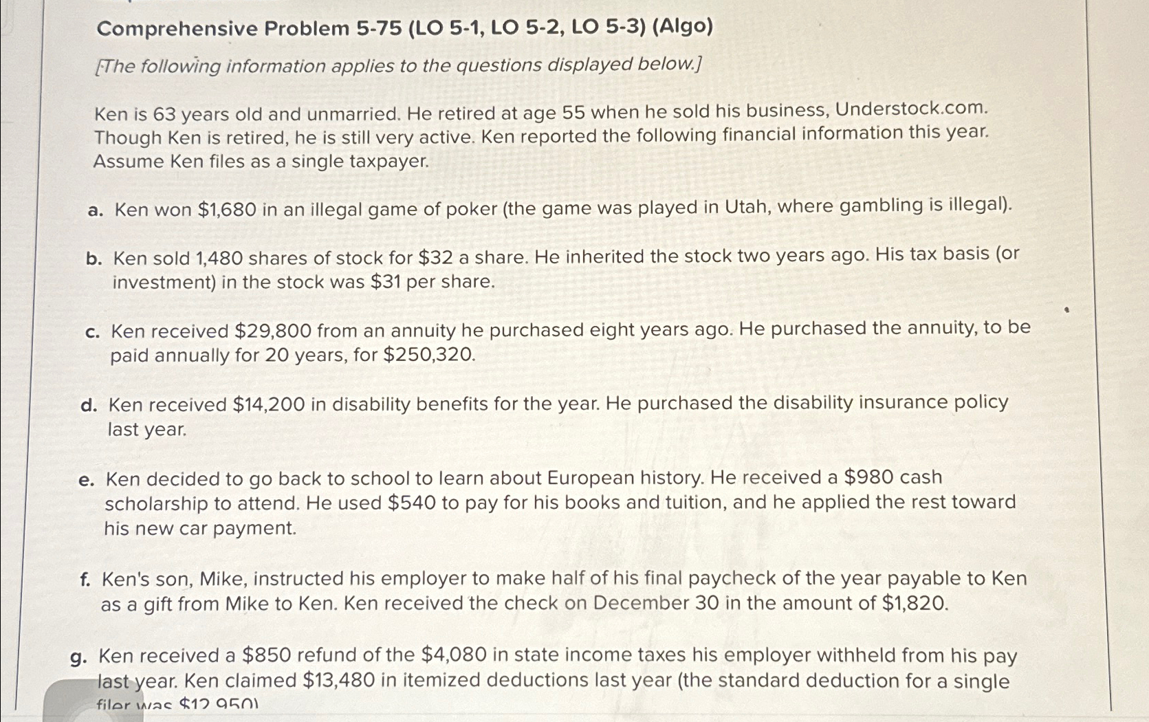 Comprehensive Problem 5-75 (LO 5-1, ﻿LO 5-2, ﻿LO | Chegg.com