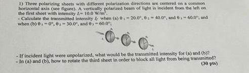Solved Three polarizing sheets with different polarization | Chegg.com