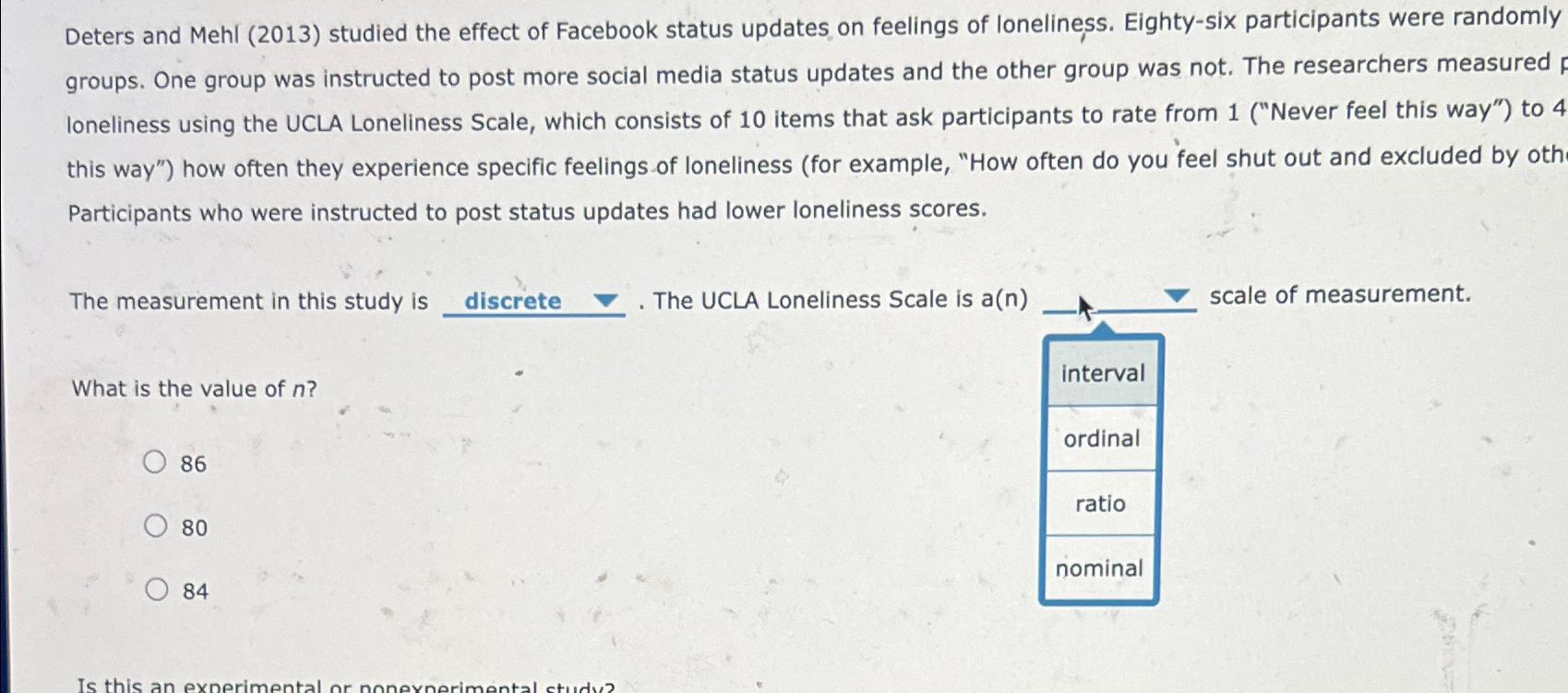Solved Deters and Mehl (2013) ﻿studied the effect of | Chegg.com