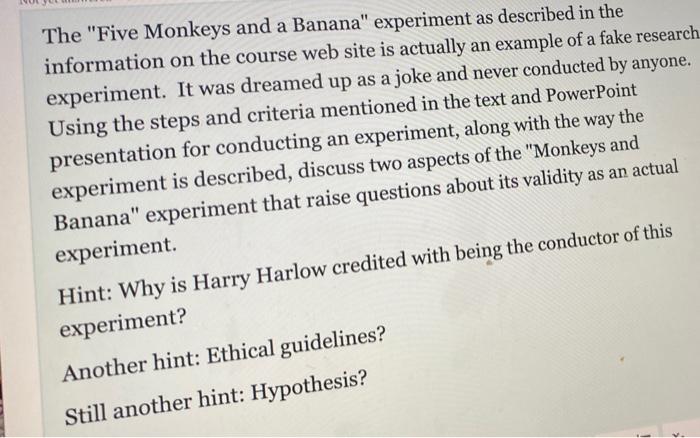 Solved The "Five Monkeys and a Banana" experiment as | Chegg.com