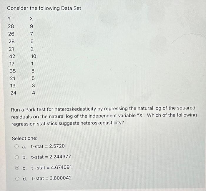 Consider the following Data Set X 9 7 Y 28 26 28 21 | Chegg.com