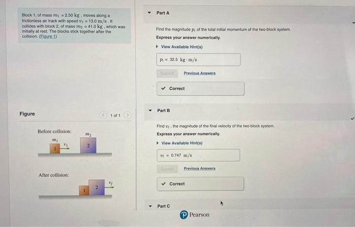 Solved Block 1 , of mass m1=2.50 kg, moves along a | Chegg.com