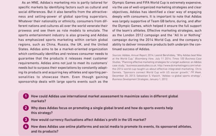 Solved ACTIVE LEARNING CASE Adidas: promoting a global | Chegg.com