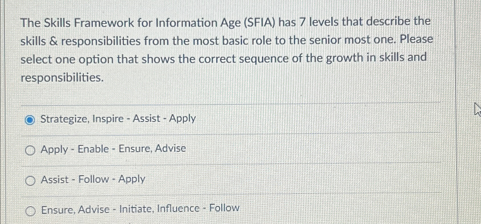 Solved The Skills Framework for Information Age (SFIA) ﻿has | Chegg.com