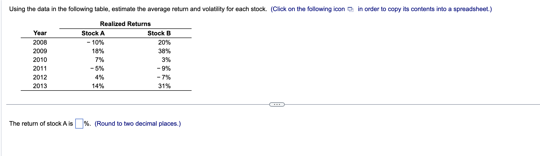 Solved The return of stock A is?The return of stock B is? | Chegg.com
