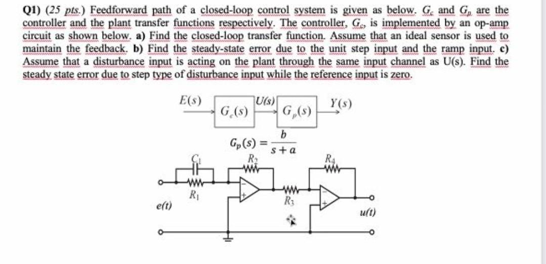 Solved Q1) ( 25 pts.) Feedforward path of a closed-loop | Chegg.com
