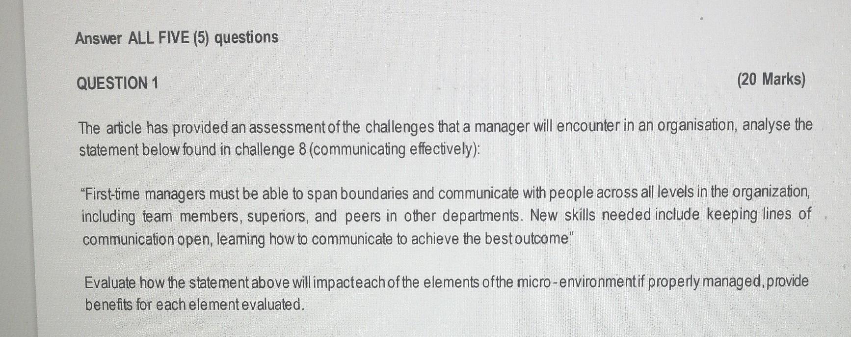 Solved Answer ALL FIVE (5) questions QUESTION 1 (20 Marks) | Chegg.com