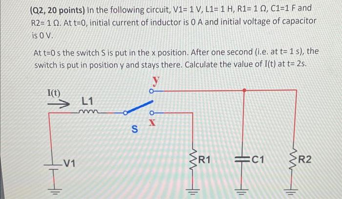 Solved (Q2, 20 points) In the following circuit, V1=1 V, | Chegg.com