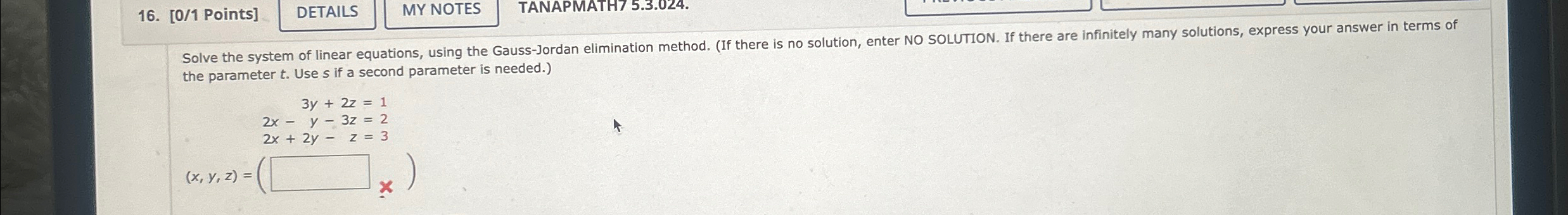 Solved [0/1 ﻿Points] ﻿TANAPMATH7 5.3.024.Solve the system | Chegg.com