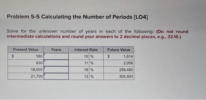 Solved Problem 5-5 Calculating the Number of Periods [LO4] | Chegg.com